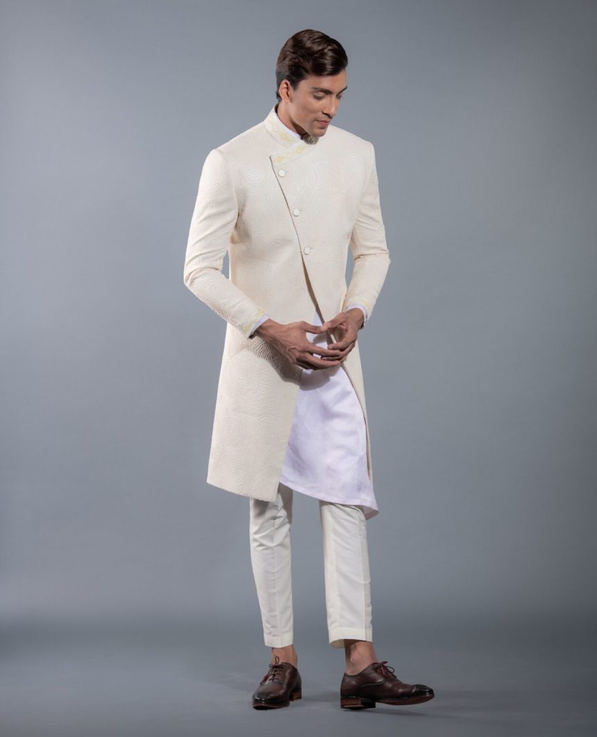 IVORY ASYMMETRIC SHERWANI – More Mischief